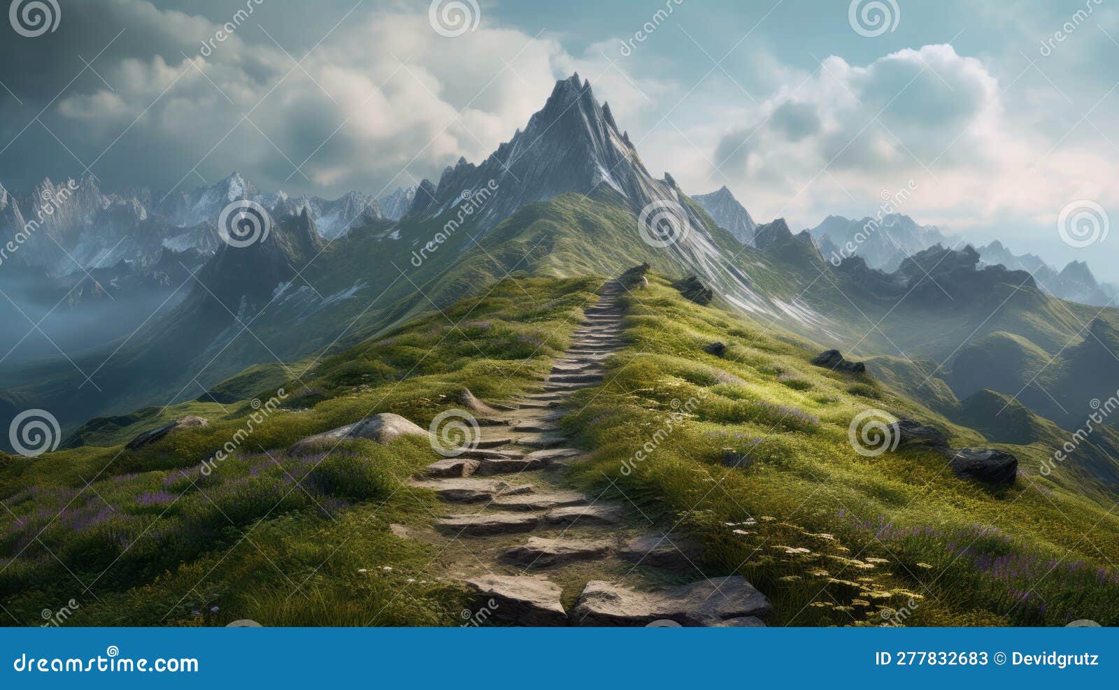 Path To Mountain Top. Generative AI Stock Illustration - Illustration ...