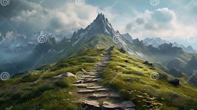 Path To Mountain Top. Generative AI Stock Illustration - Illustration ...