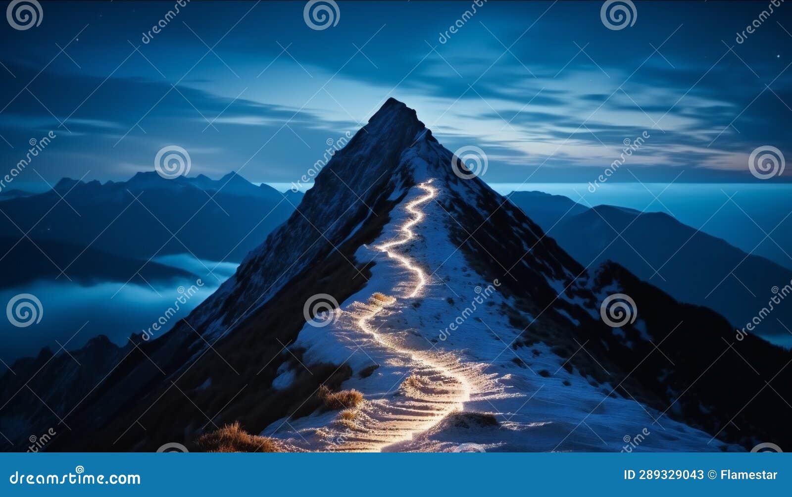 To Success Concept, with Glowing Light Path Going Up the Mountain Stock ...