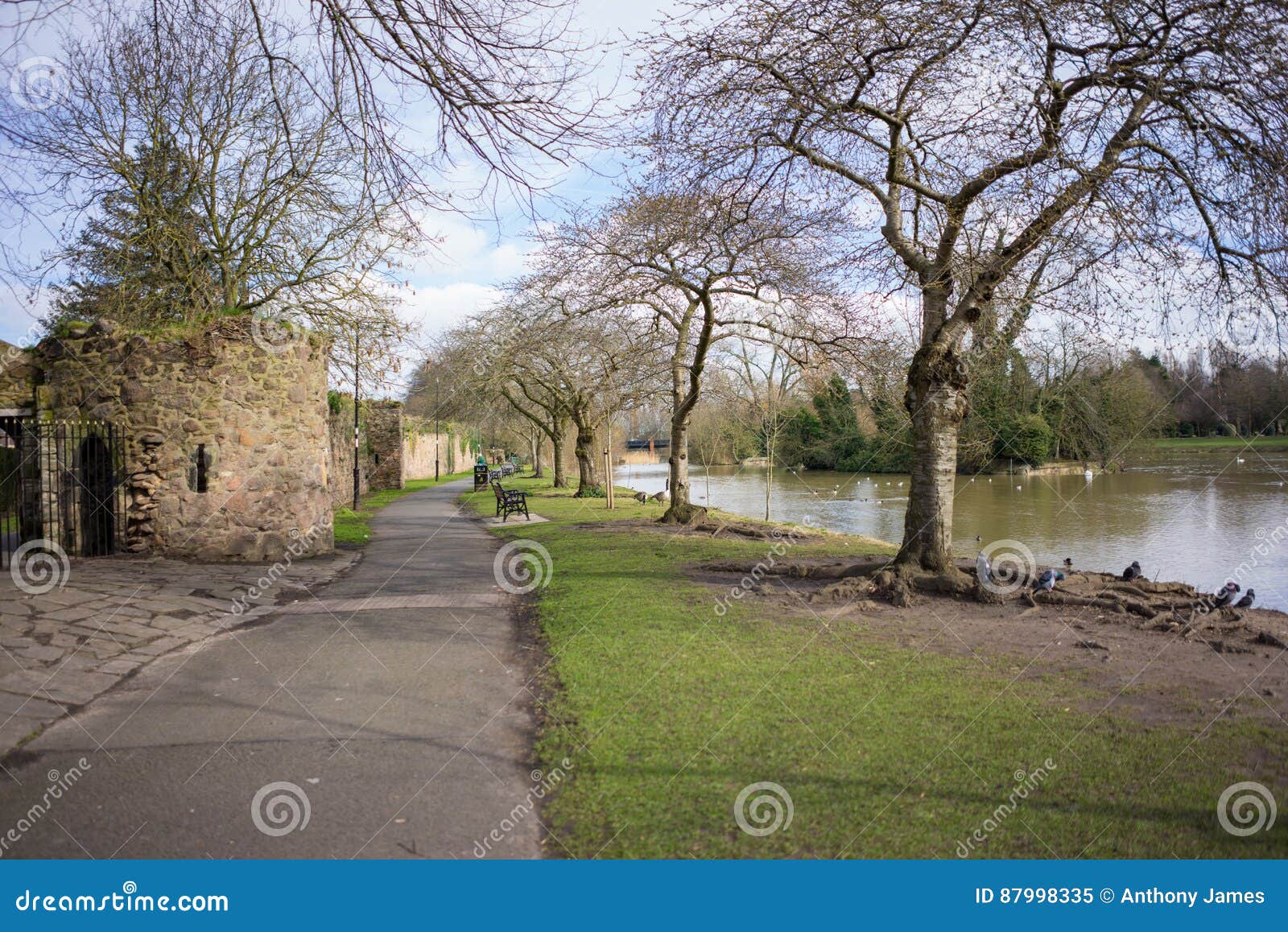 Path Way in a Park, River at the Side Stock Image - Image of springtime ...