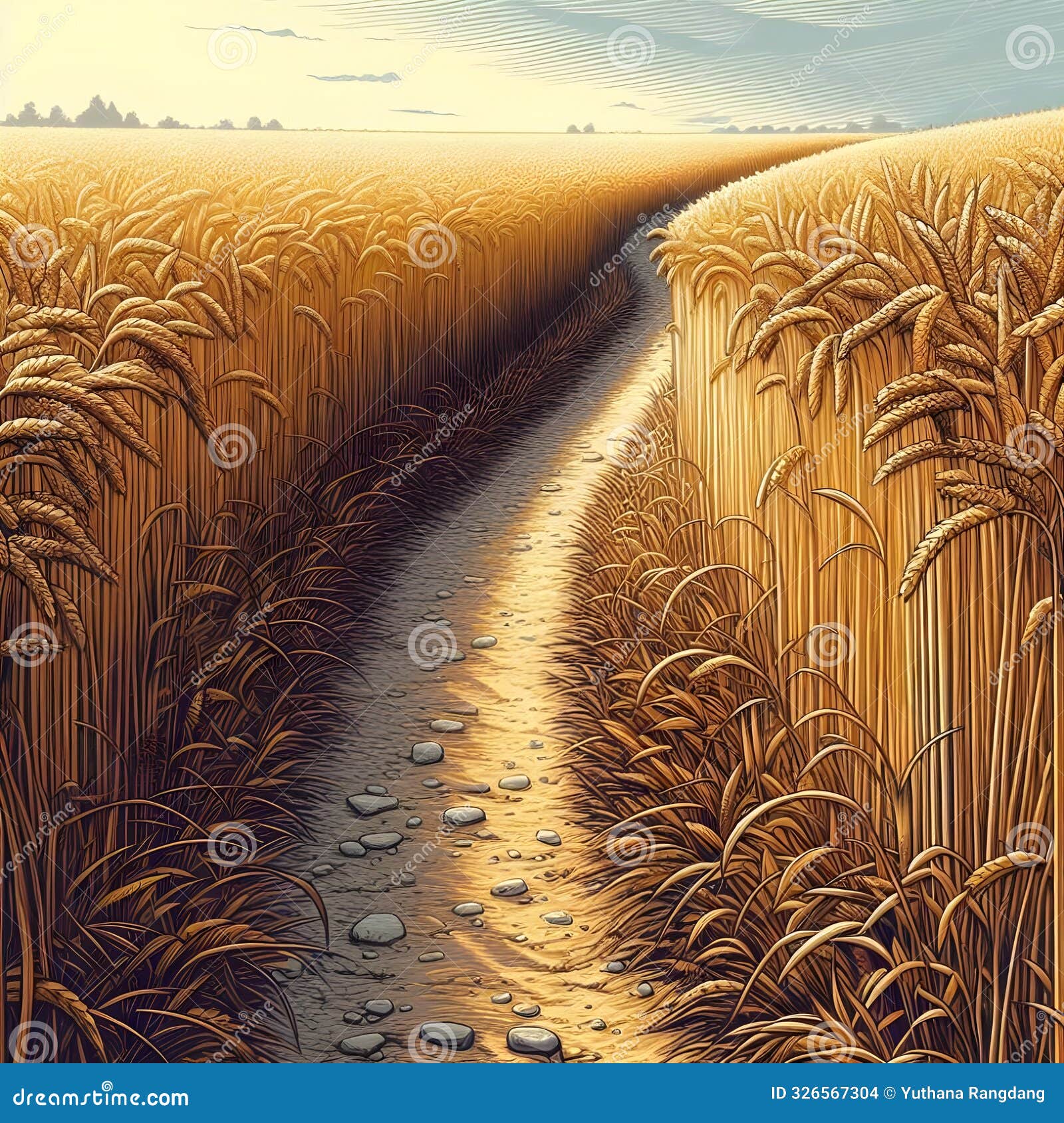 Path through the Wheatfield. Stock Illustration - Illustration of ...