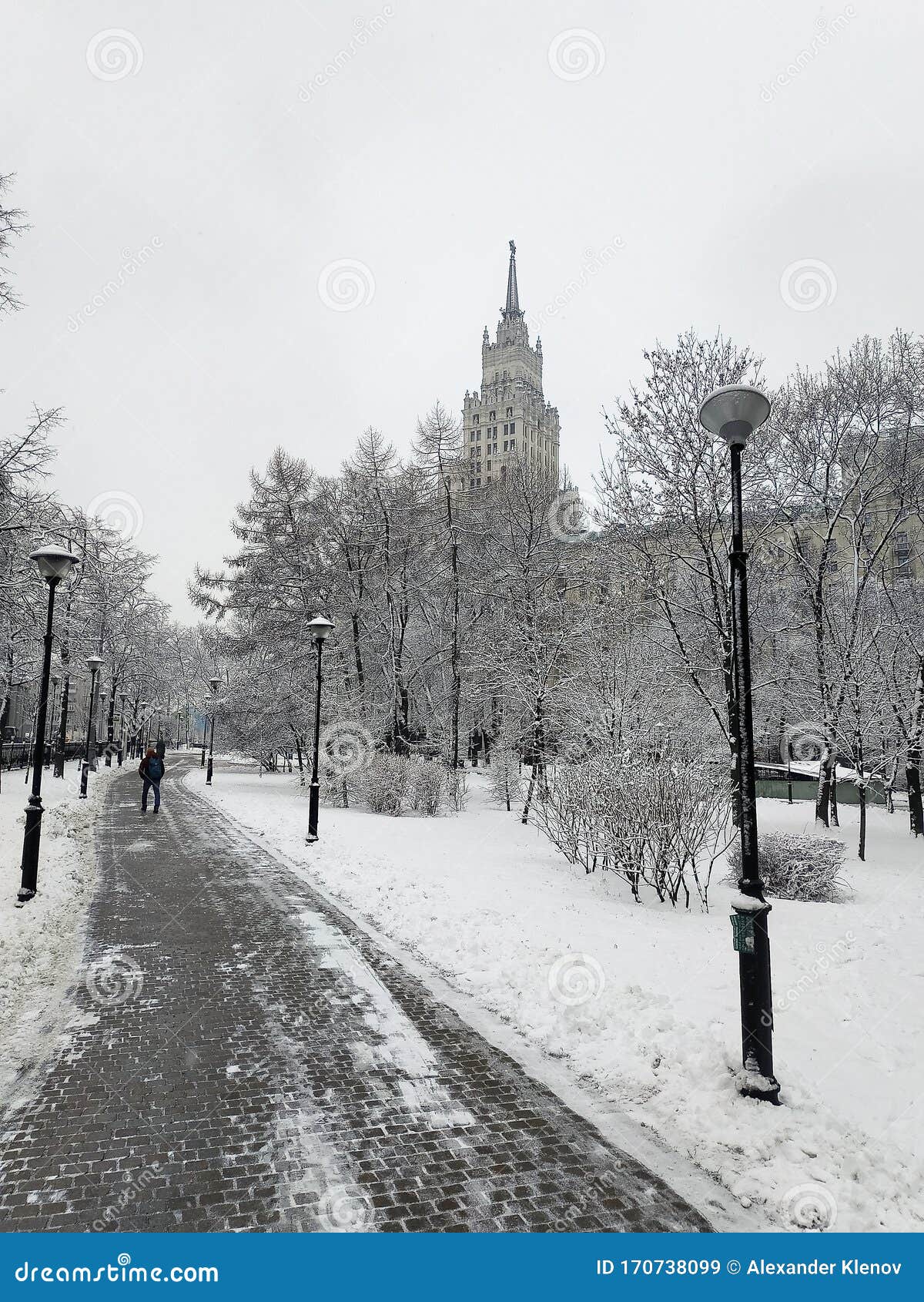 A Path in a Winter Square Against the Background of a Soviet-era High ...