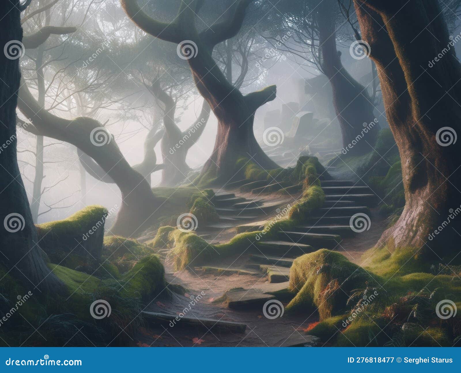 A Path in the Woods with Moss Growing on the Steps. AI Generative Image ...