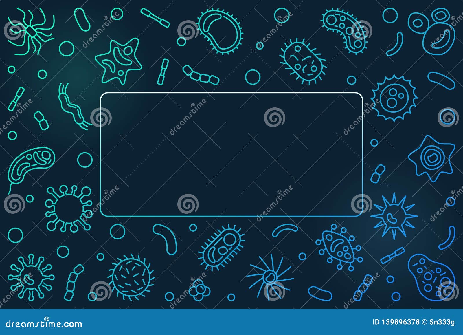 Pathogen Blue Horizontal Frame. Vector Outline Illustration Stock ...