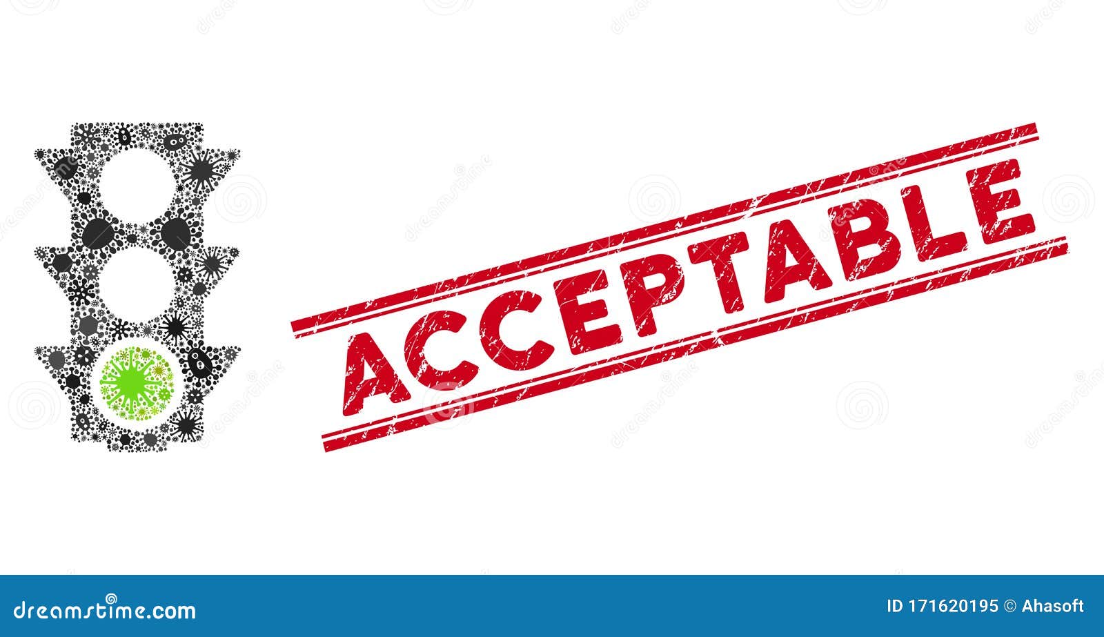 Pathogen Mosaic Green Traffic Lights Icon And Textured Acceptable Seal ...