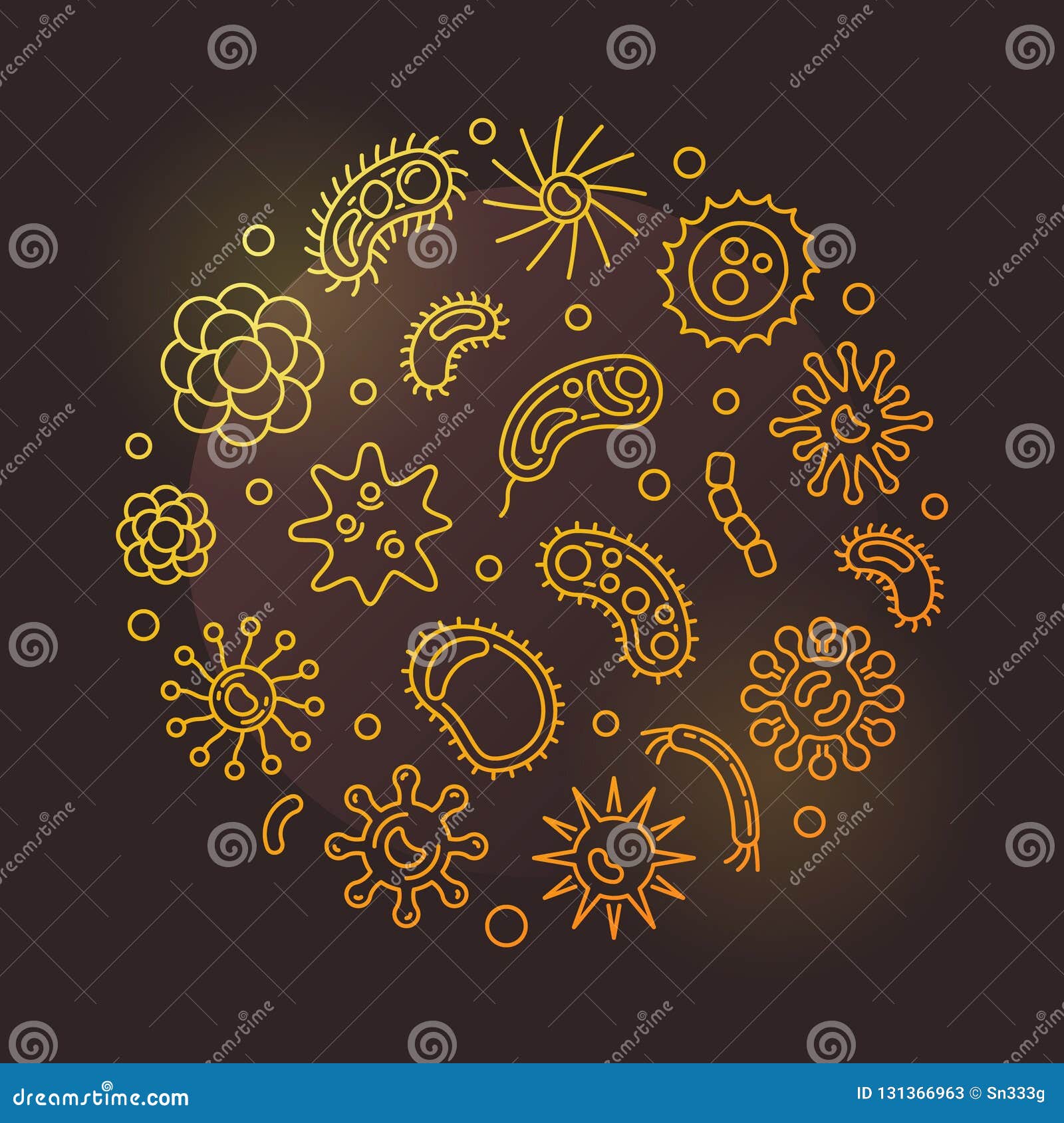 Pathogen and Viruses Round Vector Golden Outline Illustration Stock ...