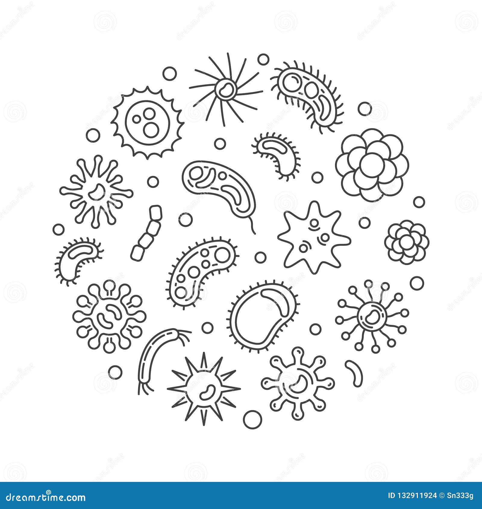 Pathogen and Viruses Round Vector Minimal Line Illustration Stock ...
