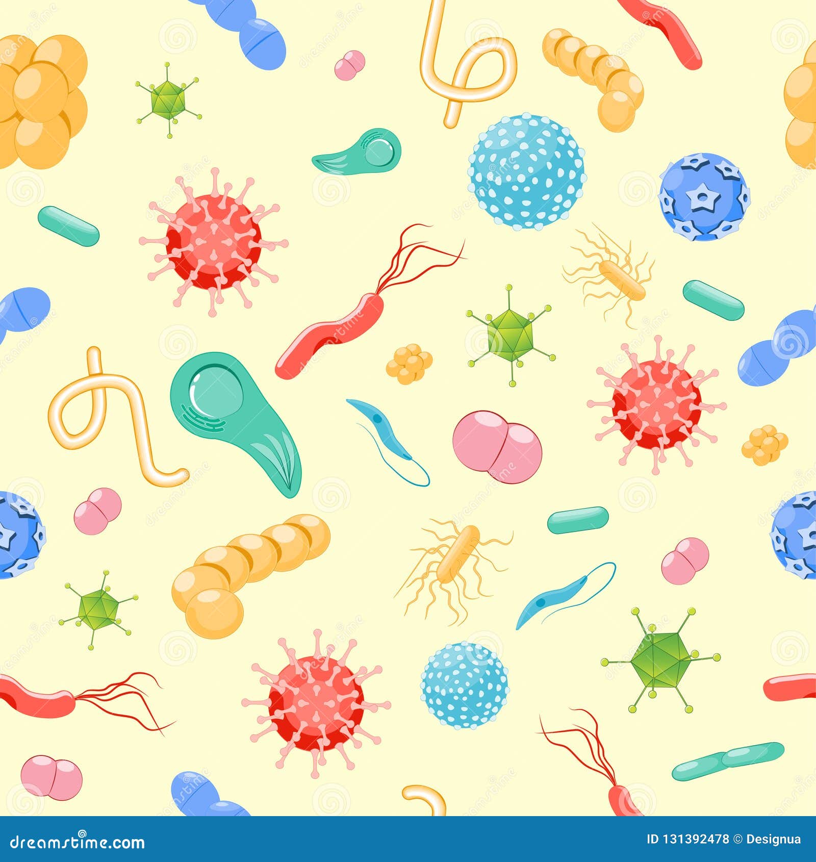Pathogens Shapes. Seamless Bacterium and Viruses Pattern. Stock Vector ...