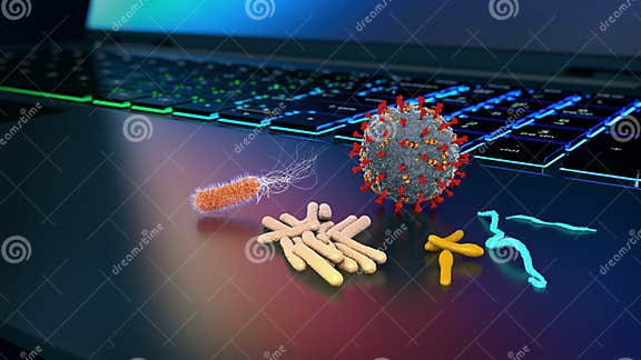 Pathogens on the Surface of a Portable Notebook Stock Illustration ...
