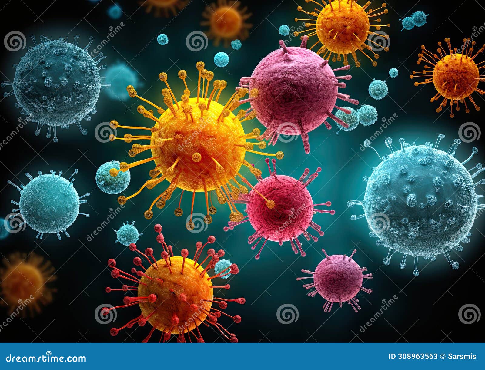 Pathogens and Viruses in Various Shapes and Colors, Microscopic View ...