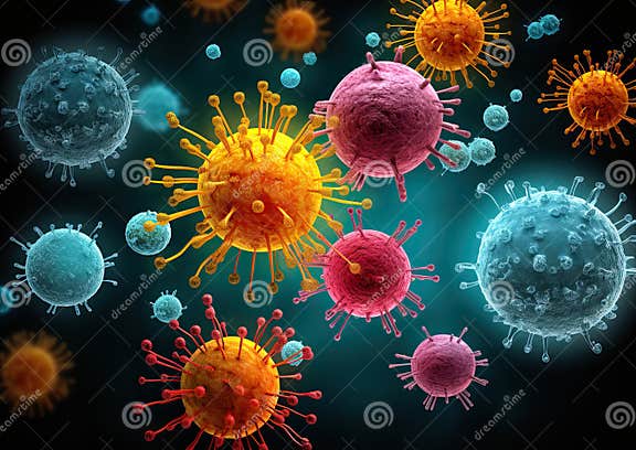 Pathogens and Viruses in Various Shapes and Colors, Microscopic View ...