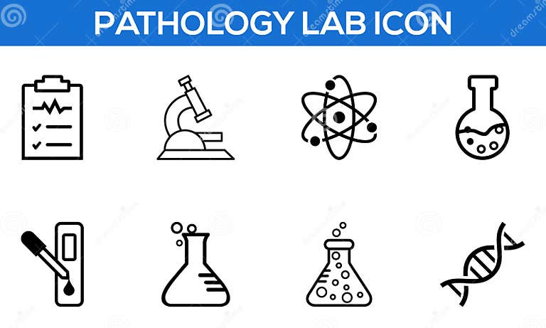 Pathology Lab Diagnosis Icon Set. Microscope Dna Beaker Forensic Test ...