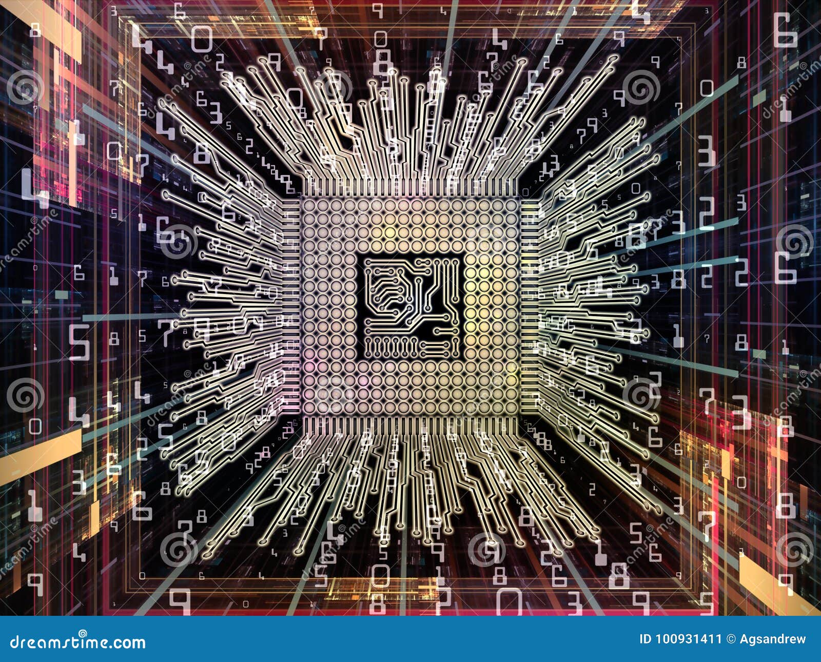 Paths of Digital Processor stock illustration. Illustration of fractal ...