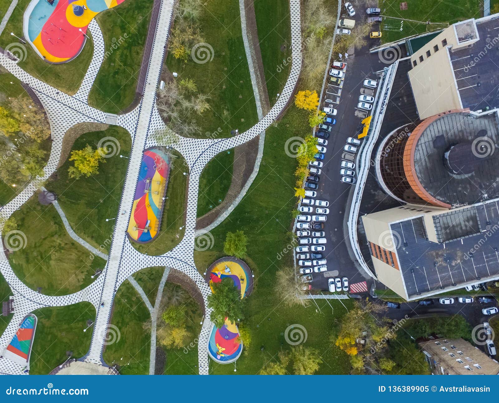 Paths in the Park of Paving Slabs, Top View of the City Park. Stock ...