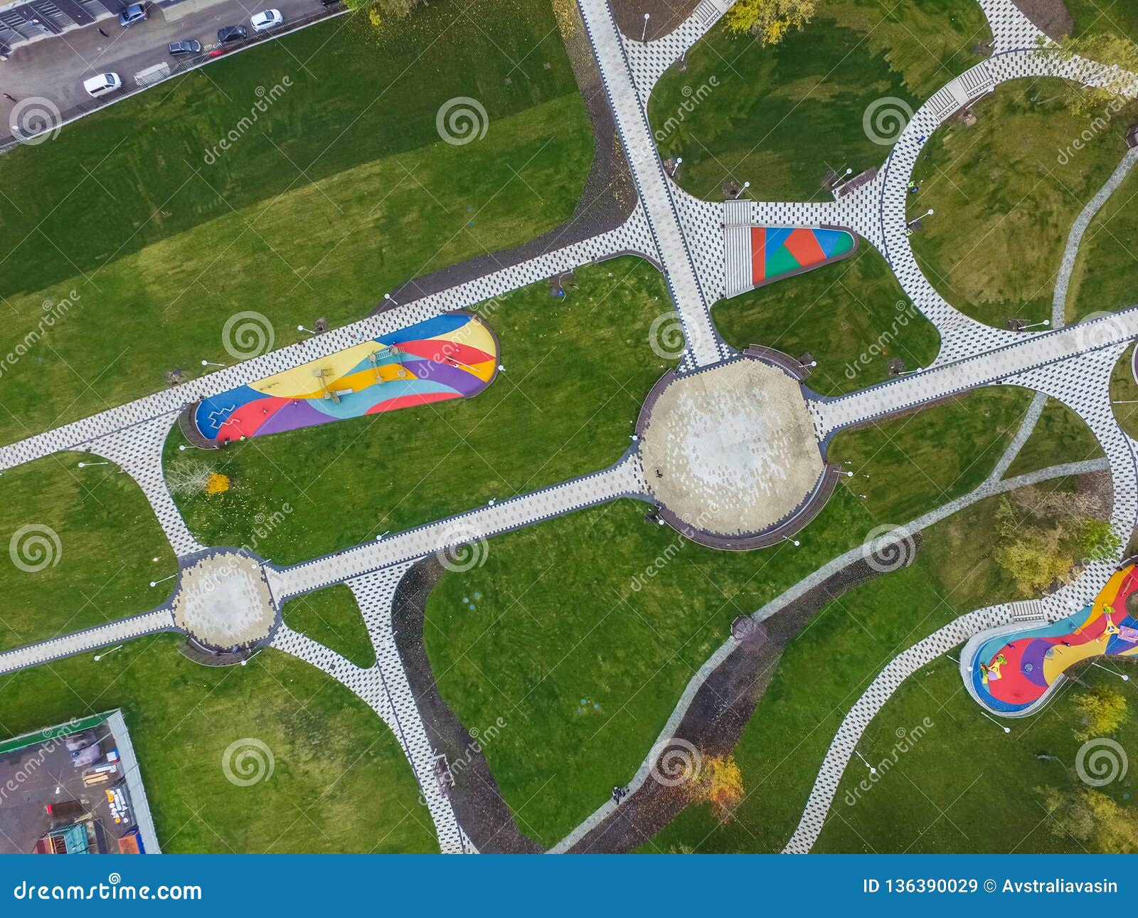 Paths in the Park of Paving Slabs, Top View of the City Park. Stock ...