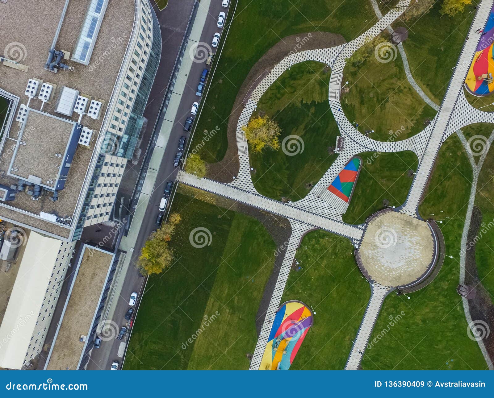 Paths in the Park of Paving Slabs, Top View of the City Park. Stock ...