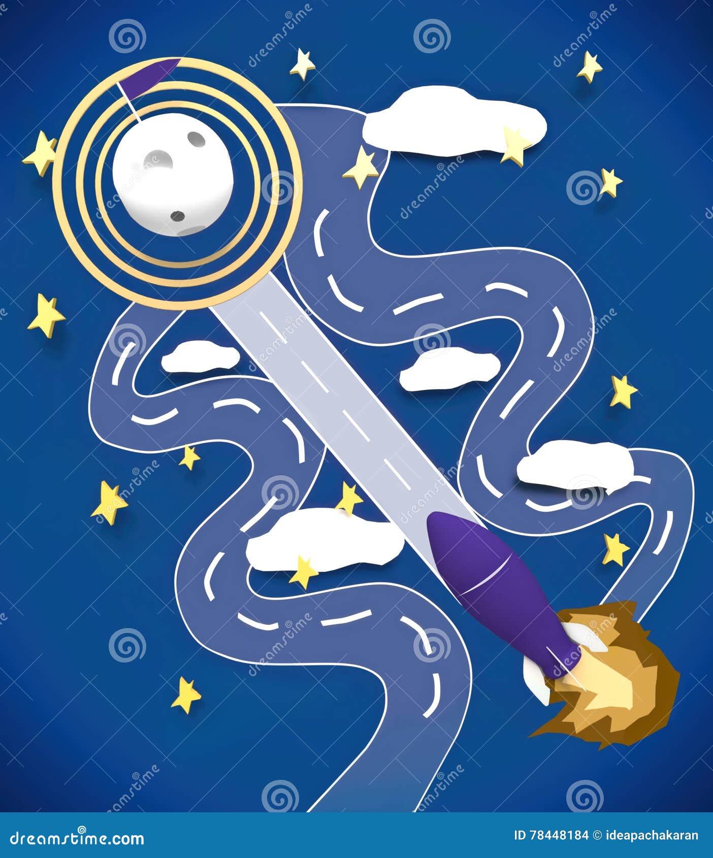 Rocket ship over roadway stock illustration. Illustration of stars ...