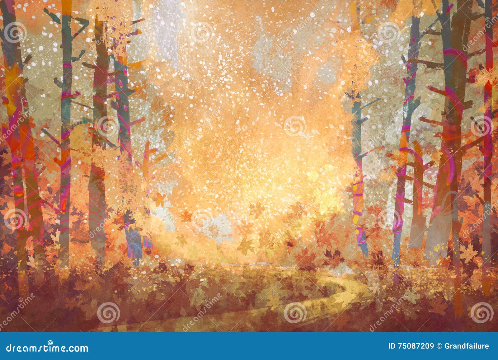 Pathway in autumn forest stock illustration. Illustration of bright ...