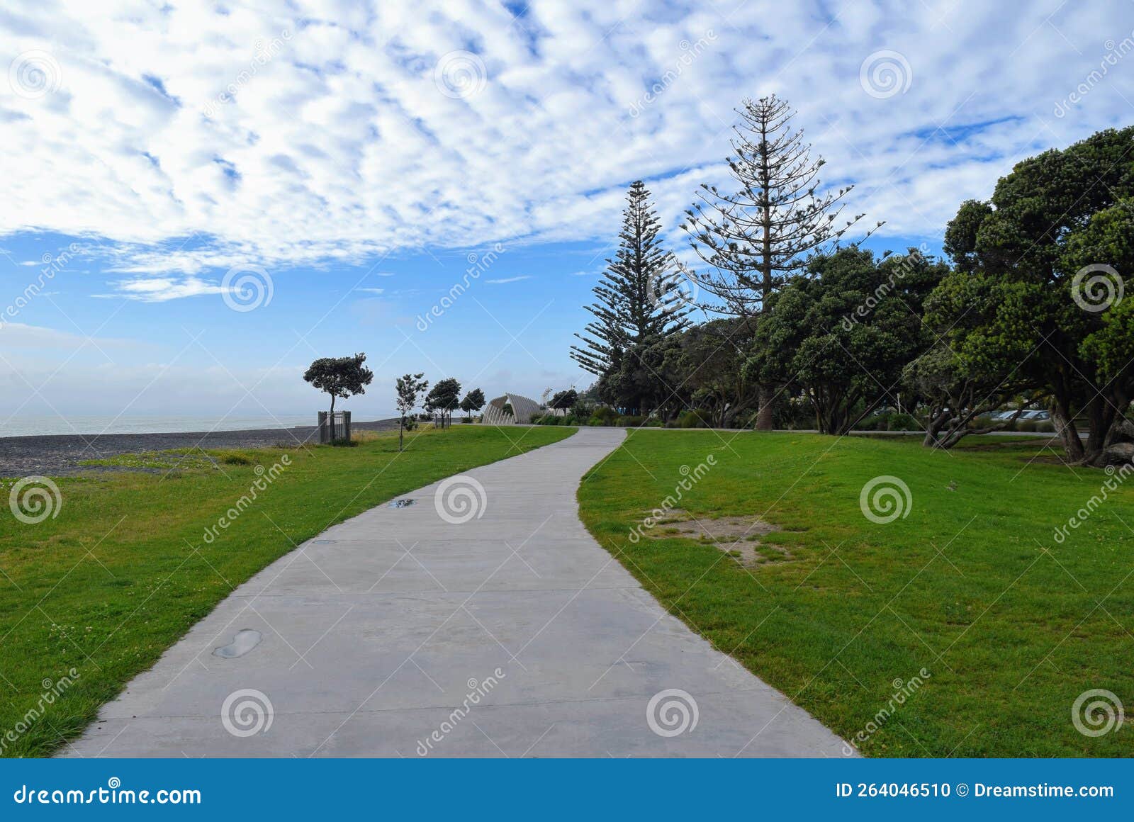 Pathway of Beach Waterfront Park with Beautiful Blue Skyline Stock ...