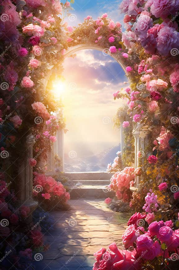 Pathway in the Centre Roses Floating As a Frame Around the Image ...