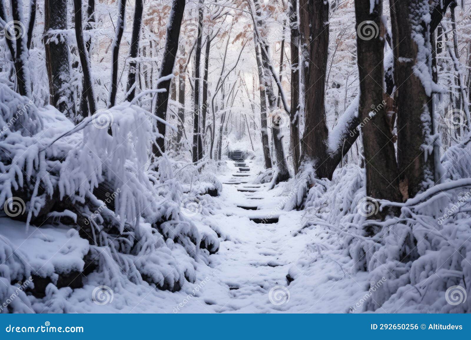 A Pathway Cleared of Snow in a Forest Stock Photo - Image of snow ...