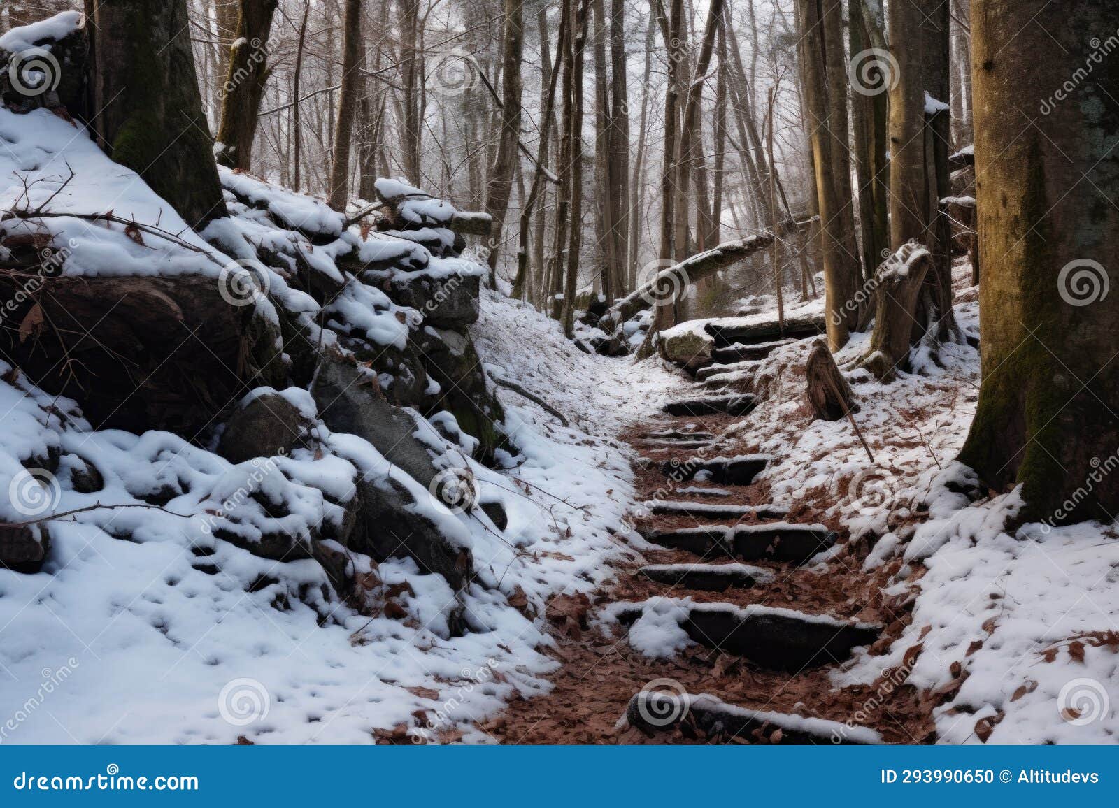 A Pathway Cleared of Snow in a Forest Stock Photo - Image of serene ...