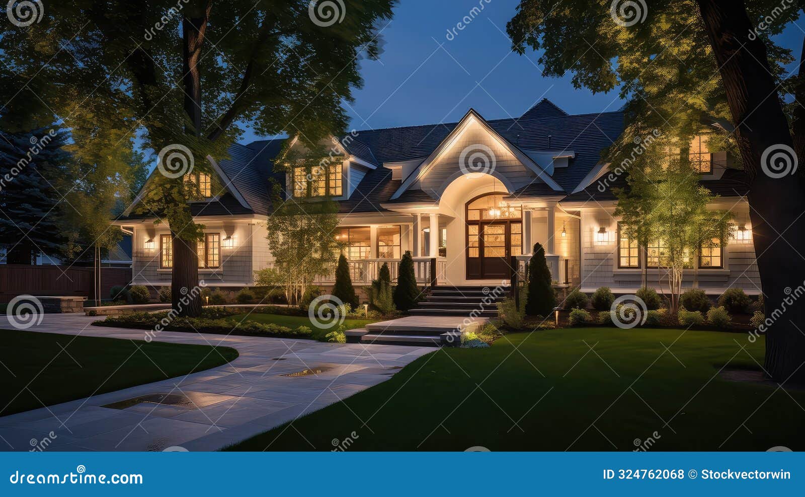 Pathway Exterior House Lighting Stock Illustration - Illustration of ...
