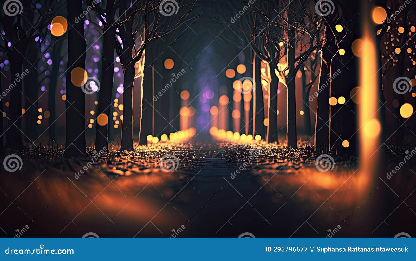 Pathway into the Forest Bright Lights on the Sidewalk Stock ...