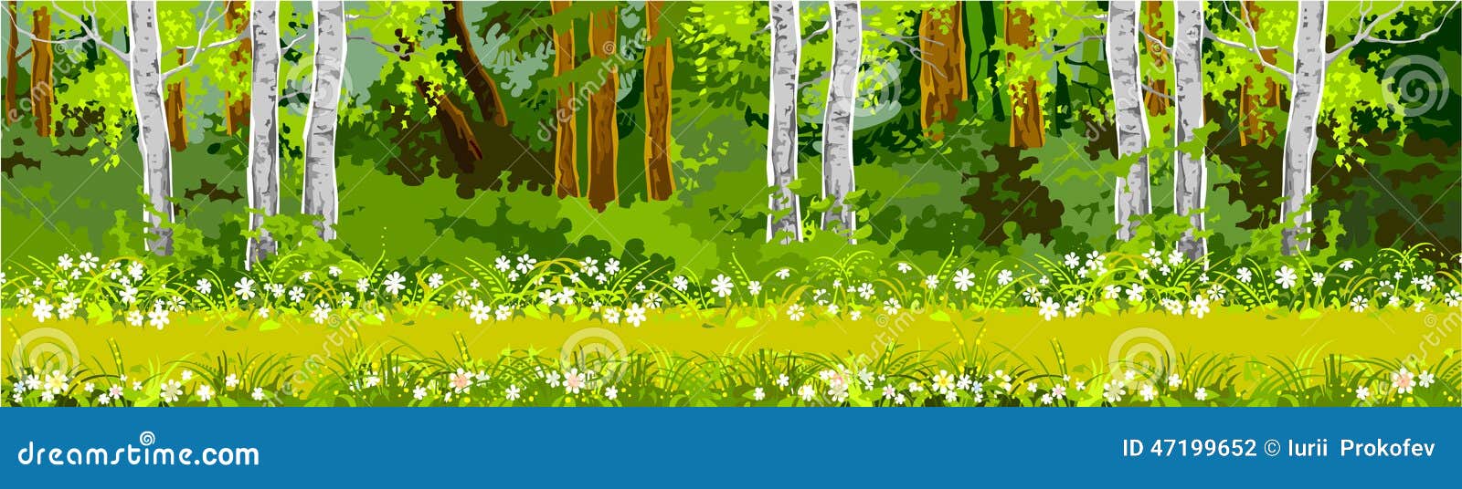 Pathway in the Forest Panorama Stock Vector - Illustration of serene ...