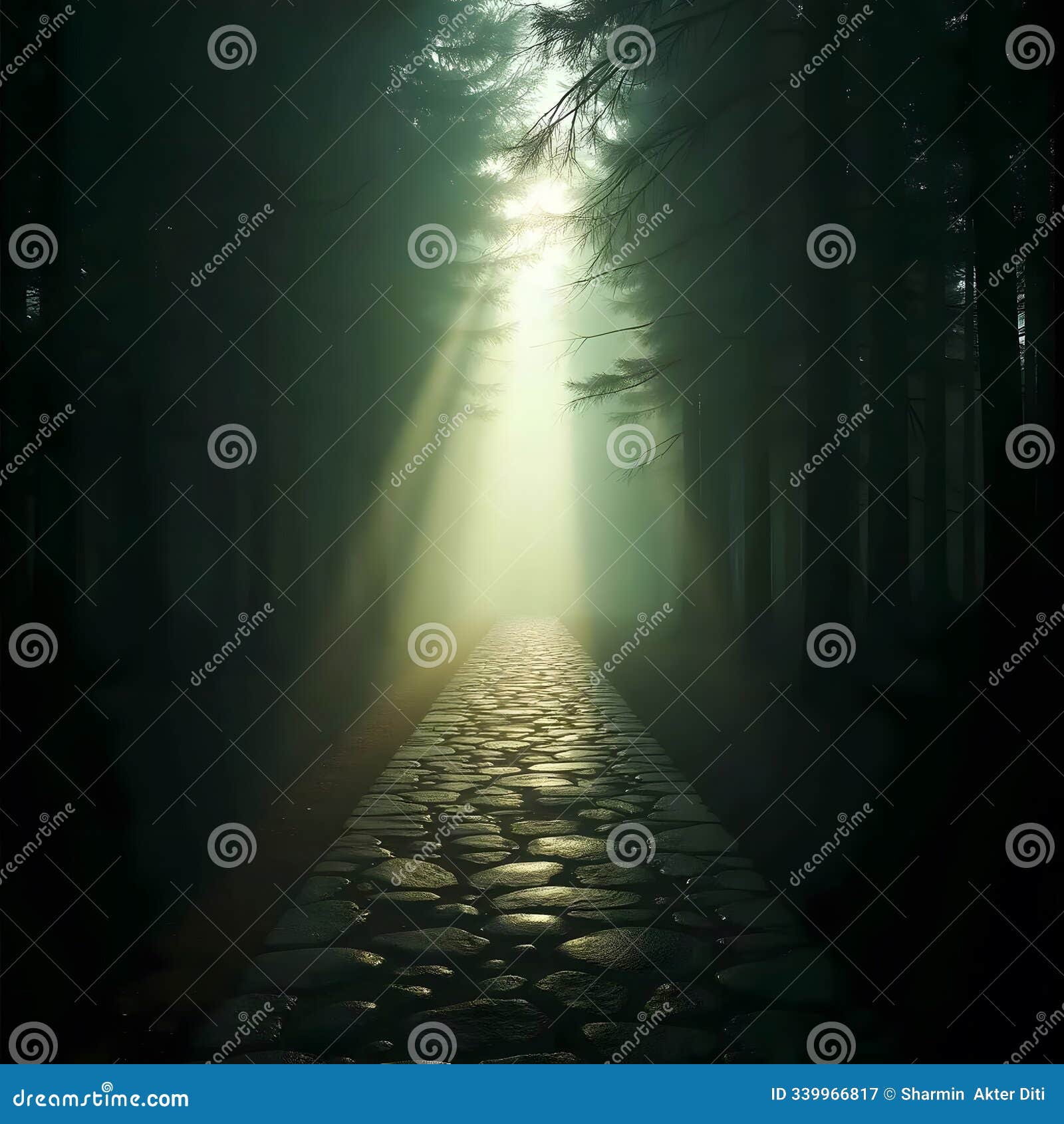 Pathway in the Forest at Sunset with Sun Rays Passing through the Trees ...