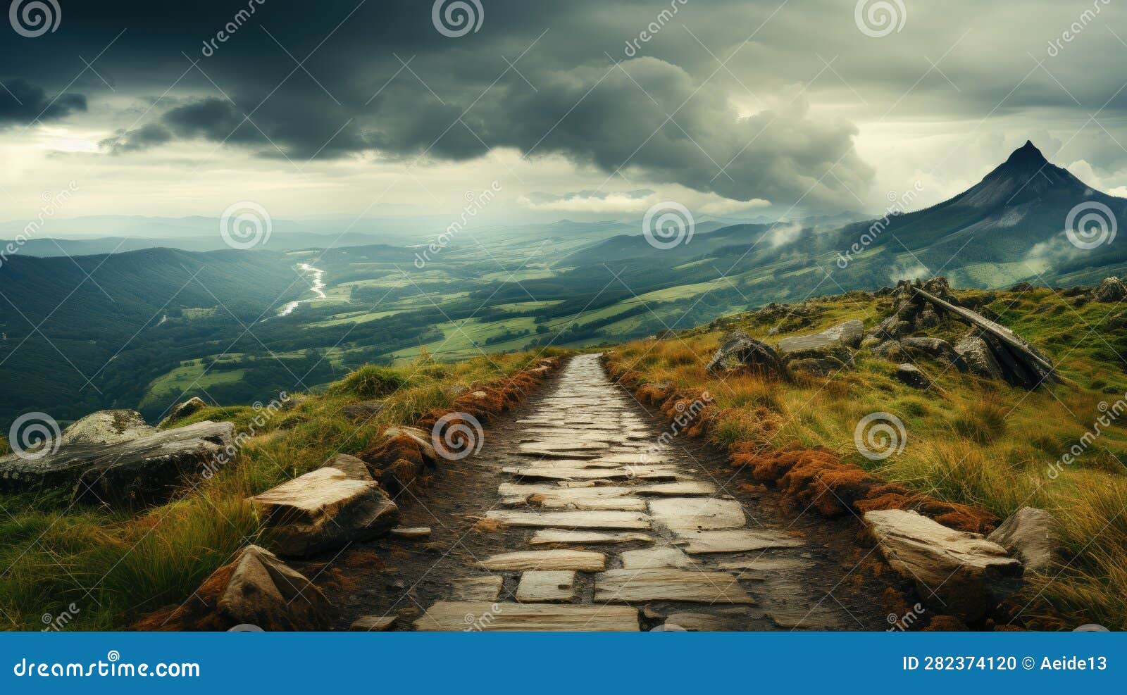 Pathway Forward into a Beautiful Serene Landscape. Horizon Views Over ...