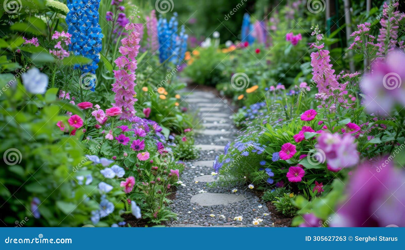 A Pathway through a Garden Filled with Colorful Flowers, AI Stock Image ...