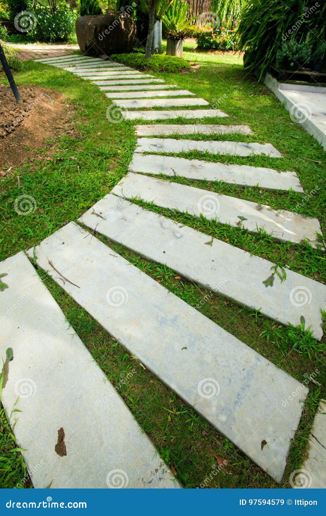Pathway in the garden stock image. Image of design, concrete - 97594579
