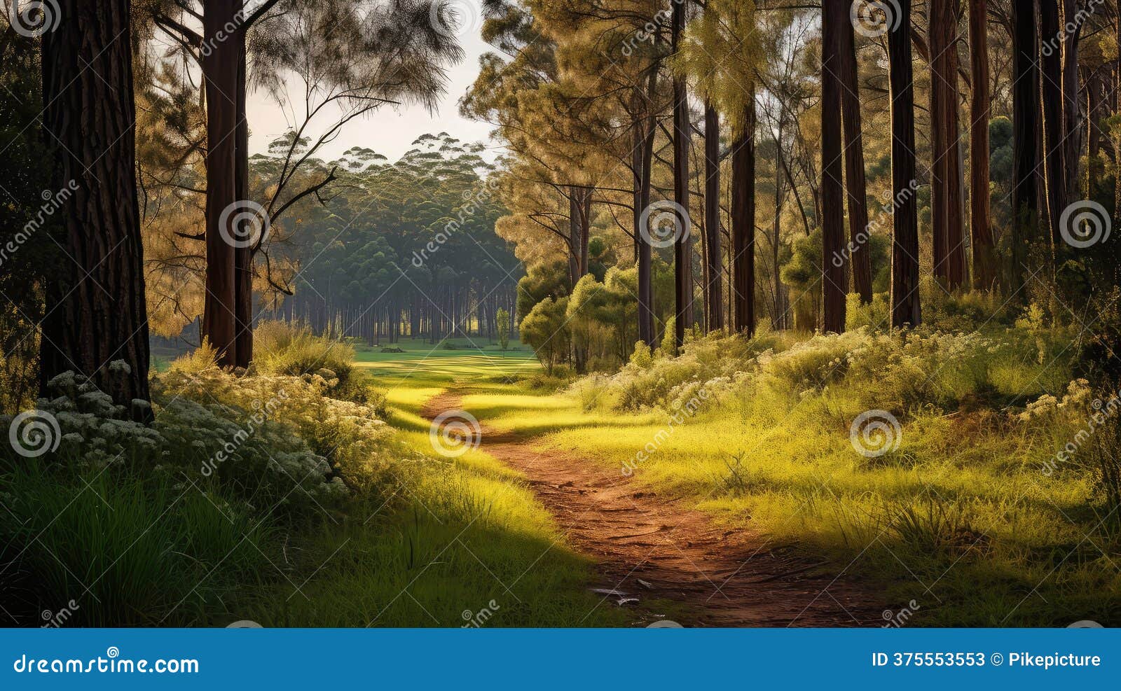 A Pathway From The Grass Fields And Farms With Trees And Cloudy Sky In ...