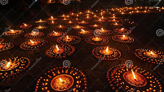 Illuminated Pathway of Candles Stock Image - Image of path, ceremony ...