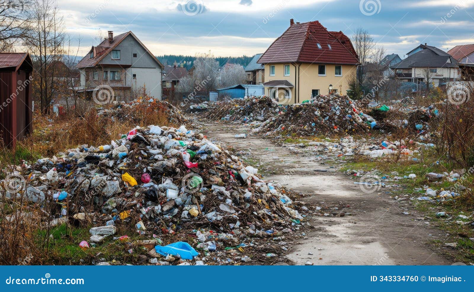 A Pathway through a Large Pile of Trash Near Suburban Homes Stock ...