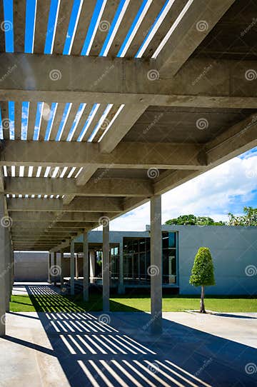 Pathway and the lath roof stock image. Image of park - 38564985