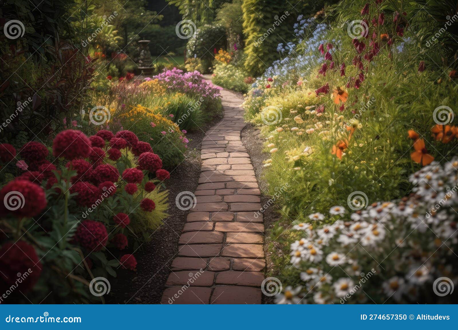 Pathway Leading through Garden, with Colorful Flowers in Bloom Stock ...