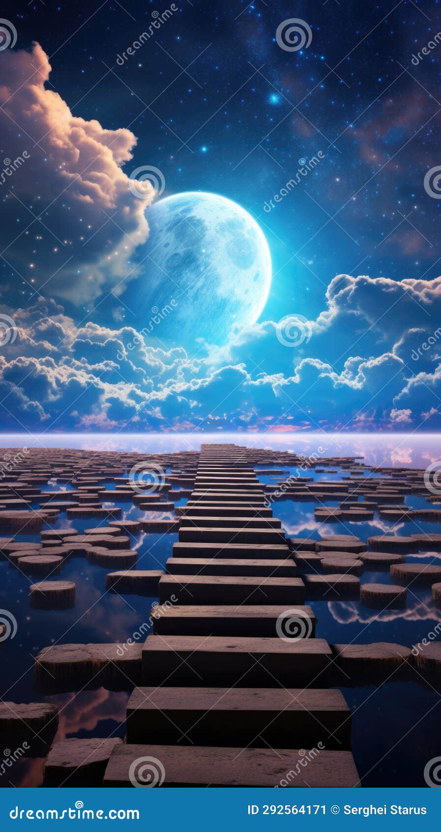 A Pathway Leading To the Moon and Stars, AI Stock Image - Image of dark ...
