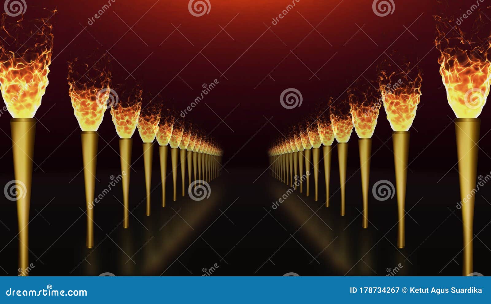 Pathway Light of Fire Torch Flame Burning Alongside and Floor ...