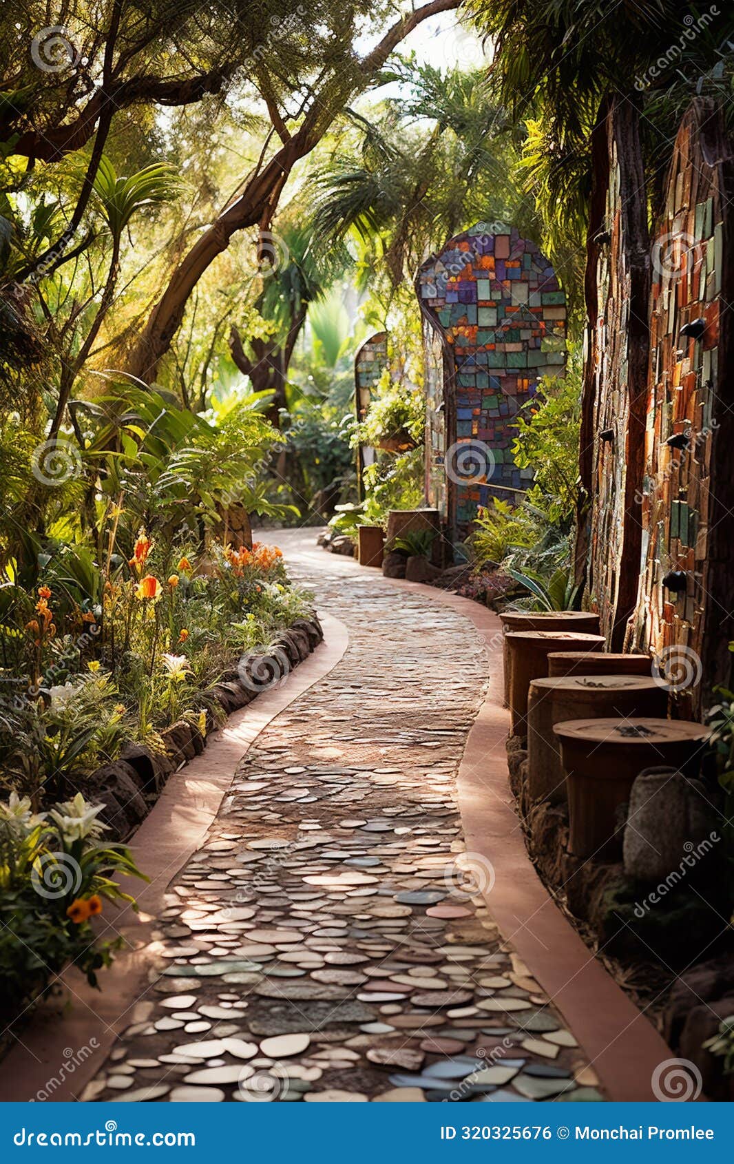 Pathway Lined with Informative Plaques and Exhibits in a Botanical ...