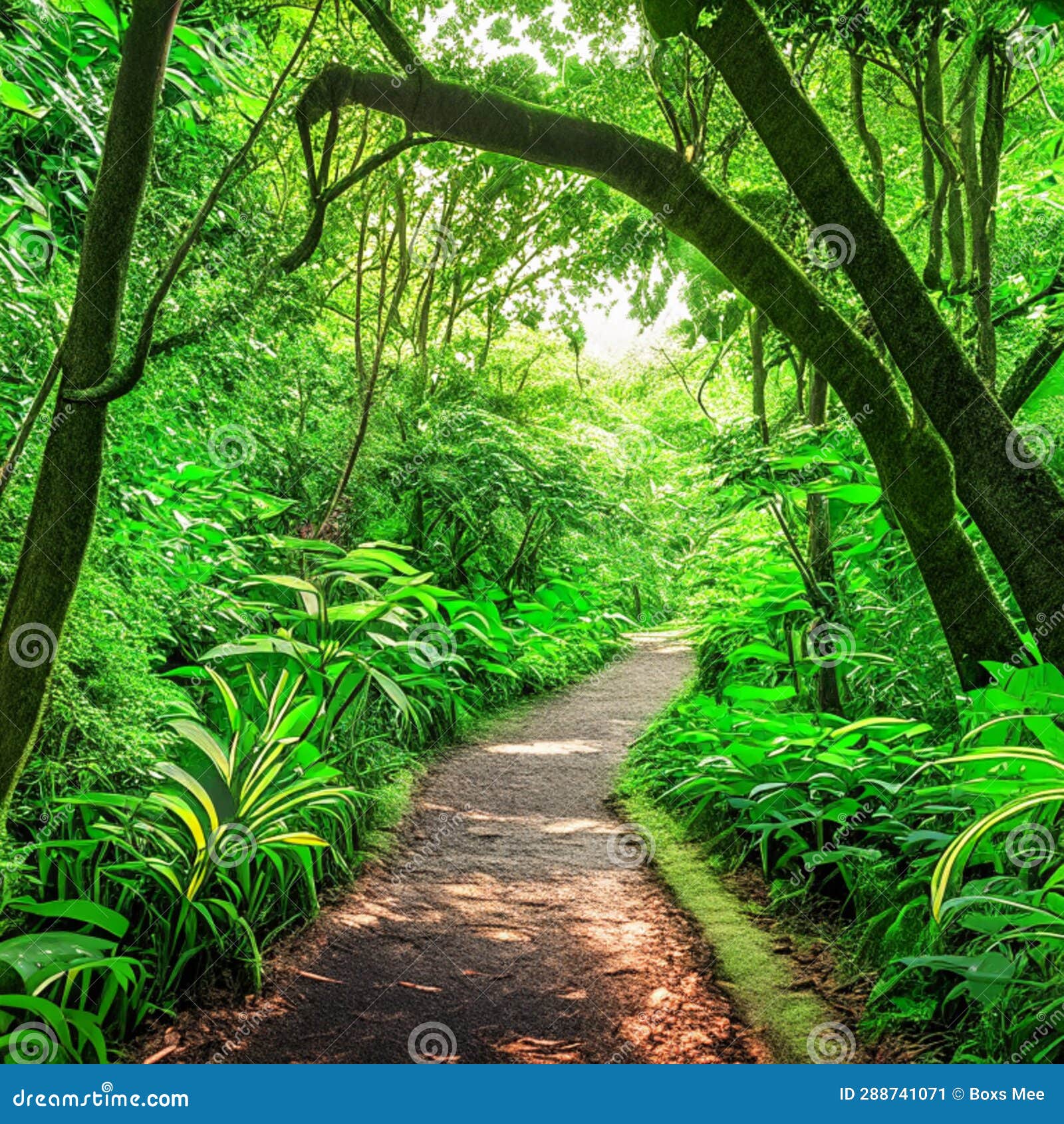 Pathway through Lush Green Forest. Panoramic View of a Path in the ...