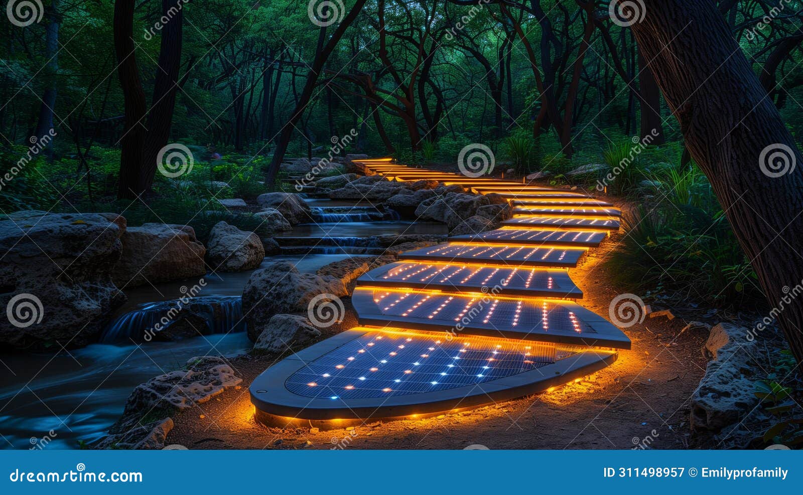 Solar Panel Pathway through Wooded Area Stock Image - Image of ...