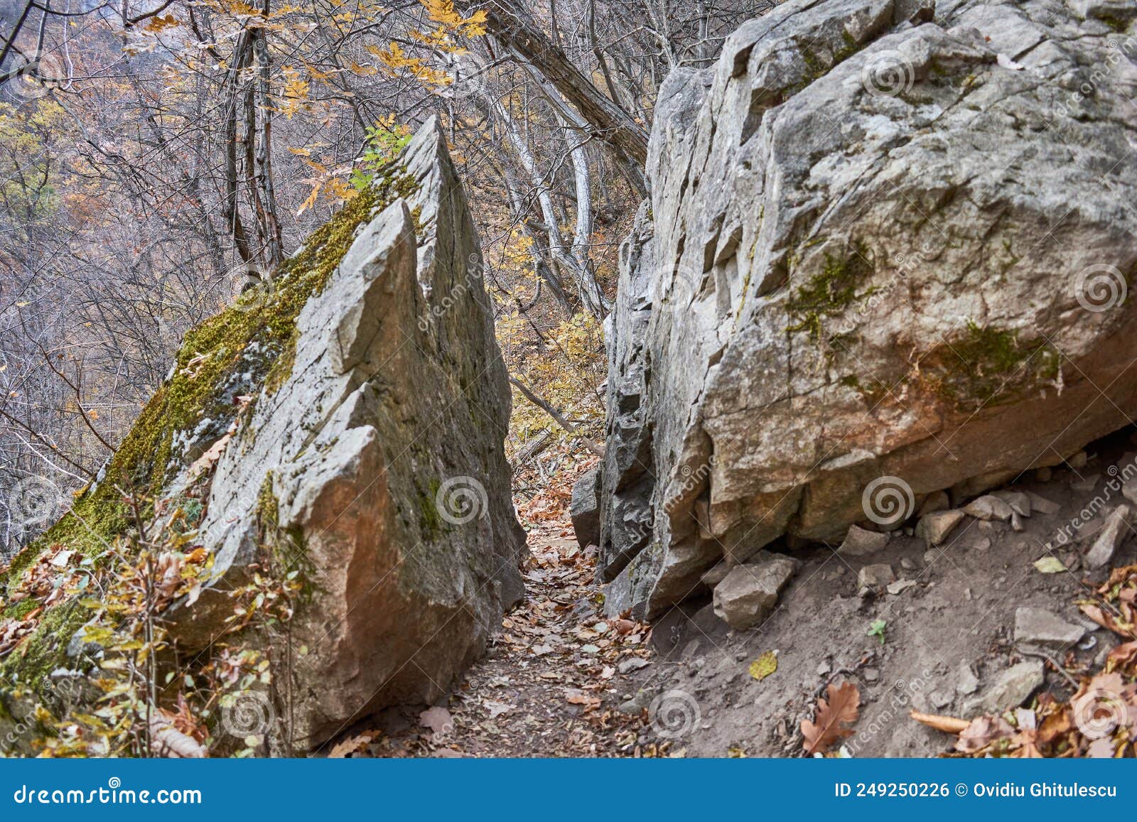 Pathway through the Mountains between Two Large Rocks Stock Photo ...