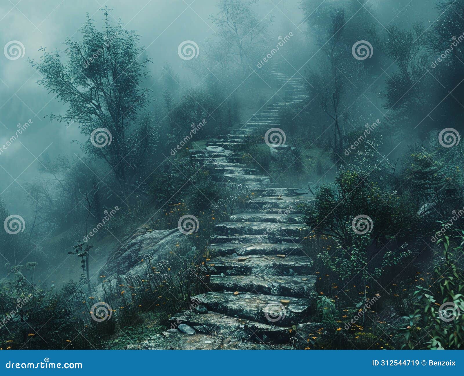 A Pathway through a Mystical Foggy Forest Stock Image - Image of foggy ...