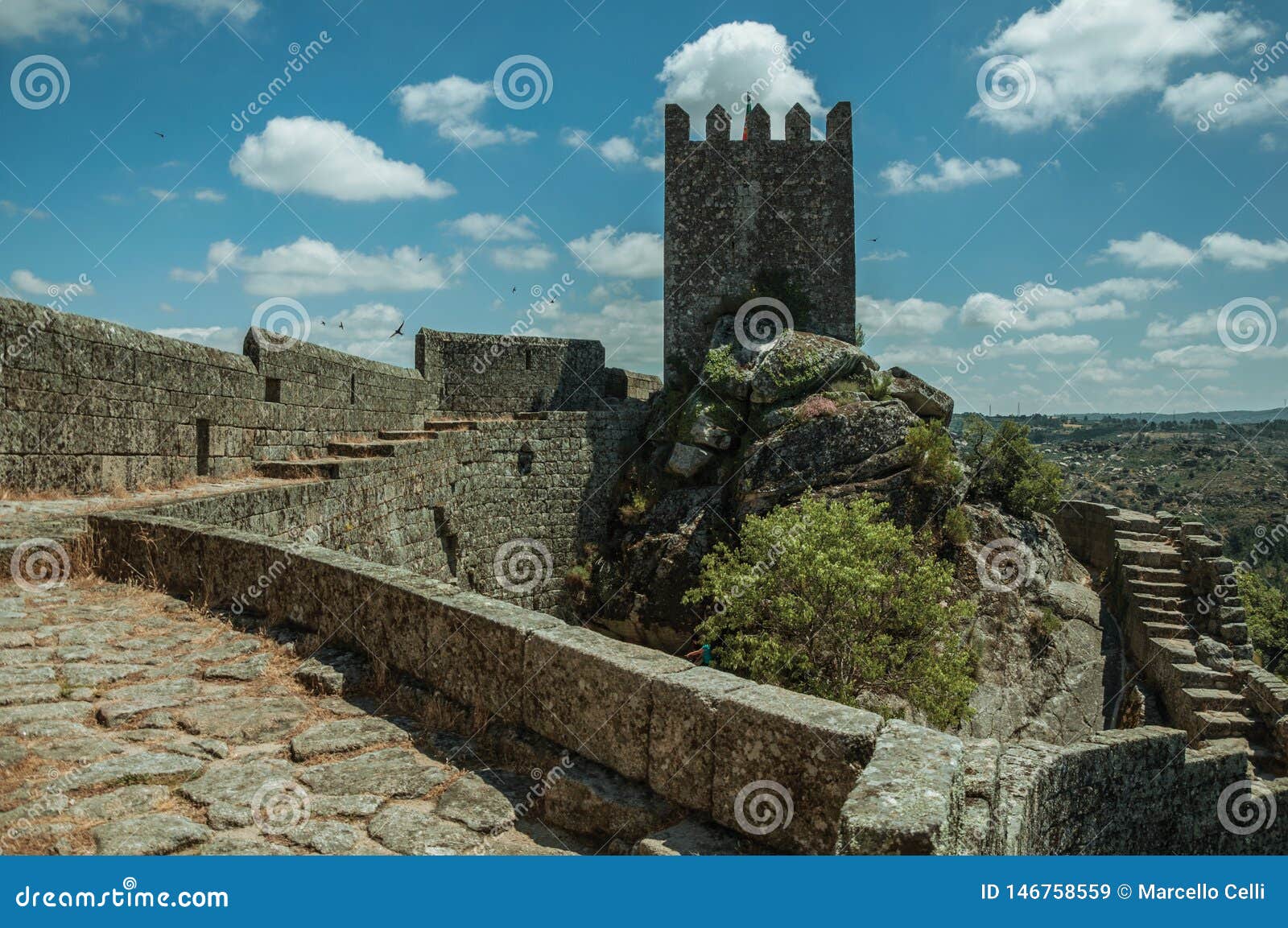 Pathway Over Wall and Tower from Keep in a Castle Stock Image - Image ...