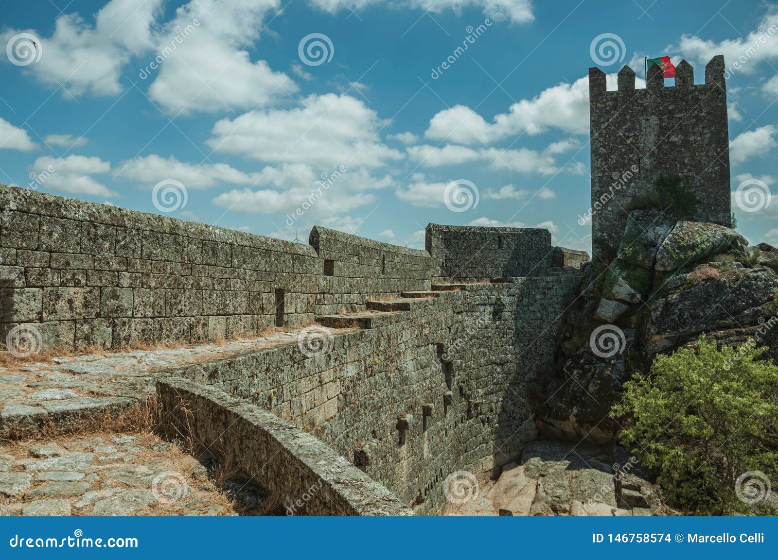 Pathway Over Wall and Tower from Keep in a Castle Stock Photo - Image ...