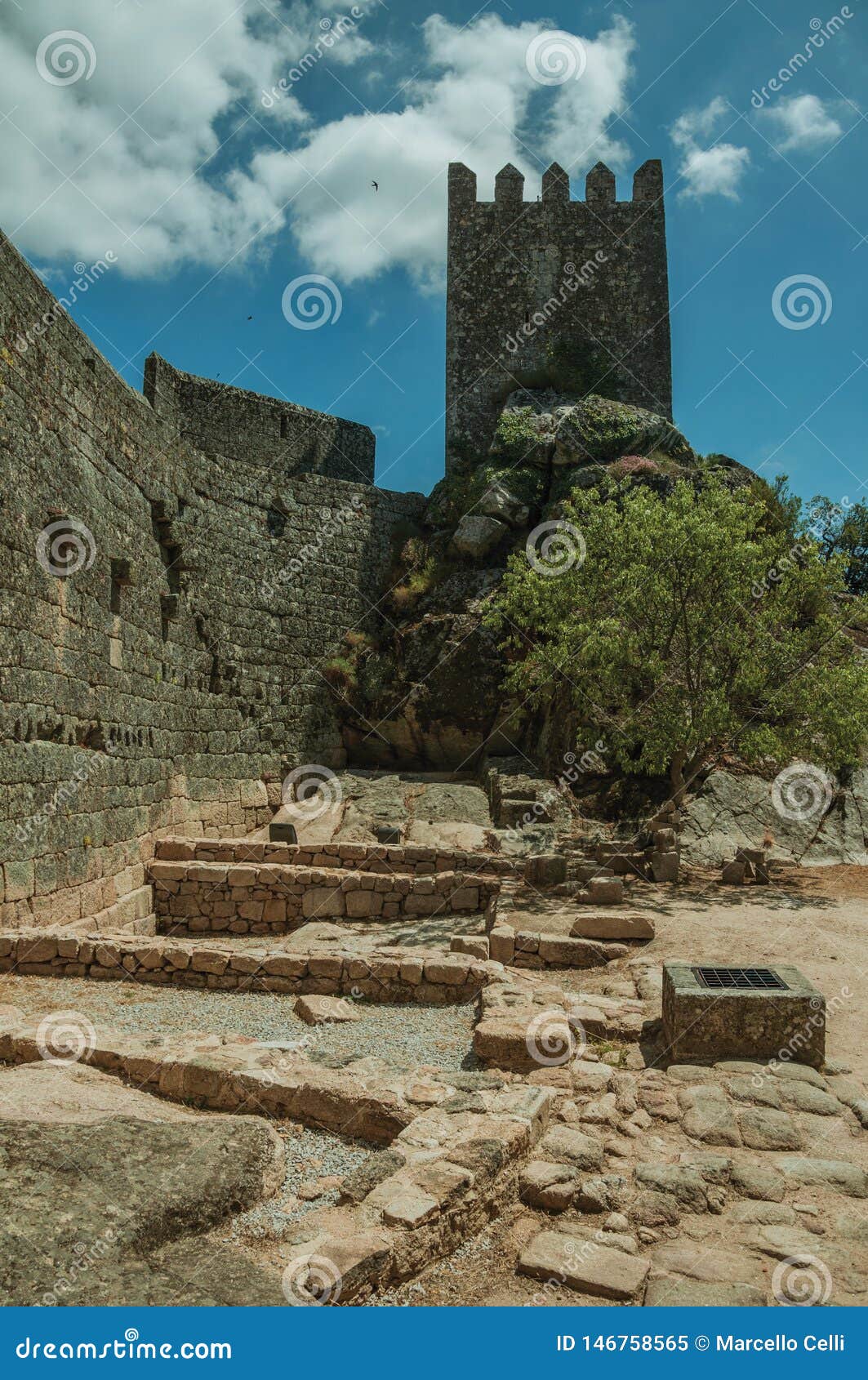 Pathway Over Wall and Tower from Keep in a Castle Stock Image - Image ...