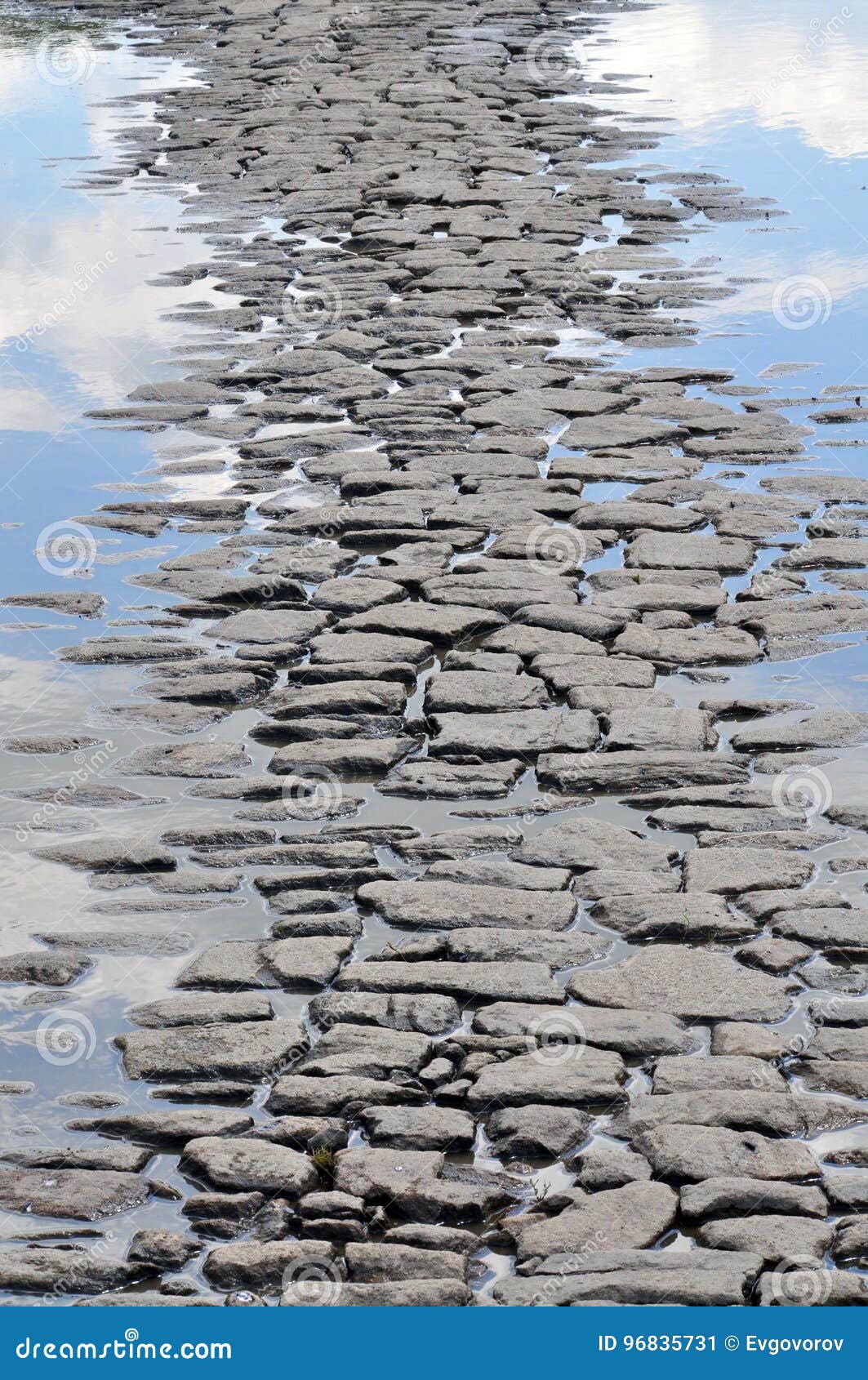 Pathway from Pavers among the Reflection of Clouds Stock Image - Image ...