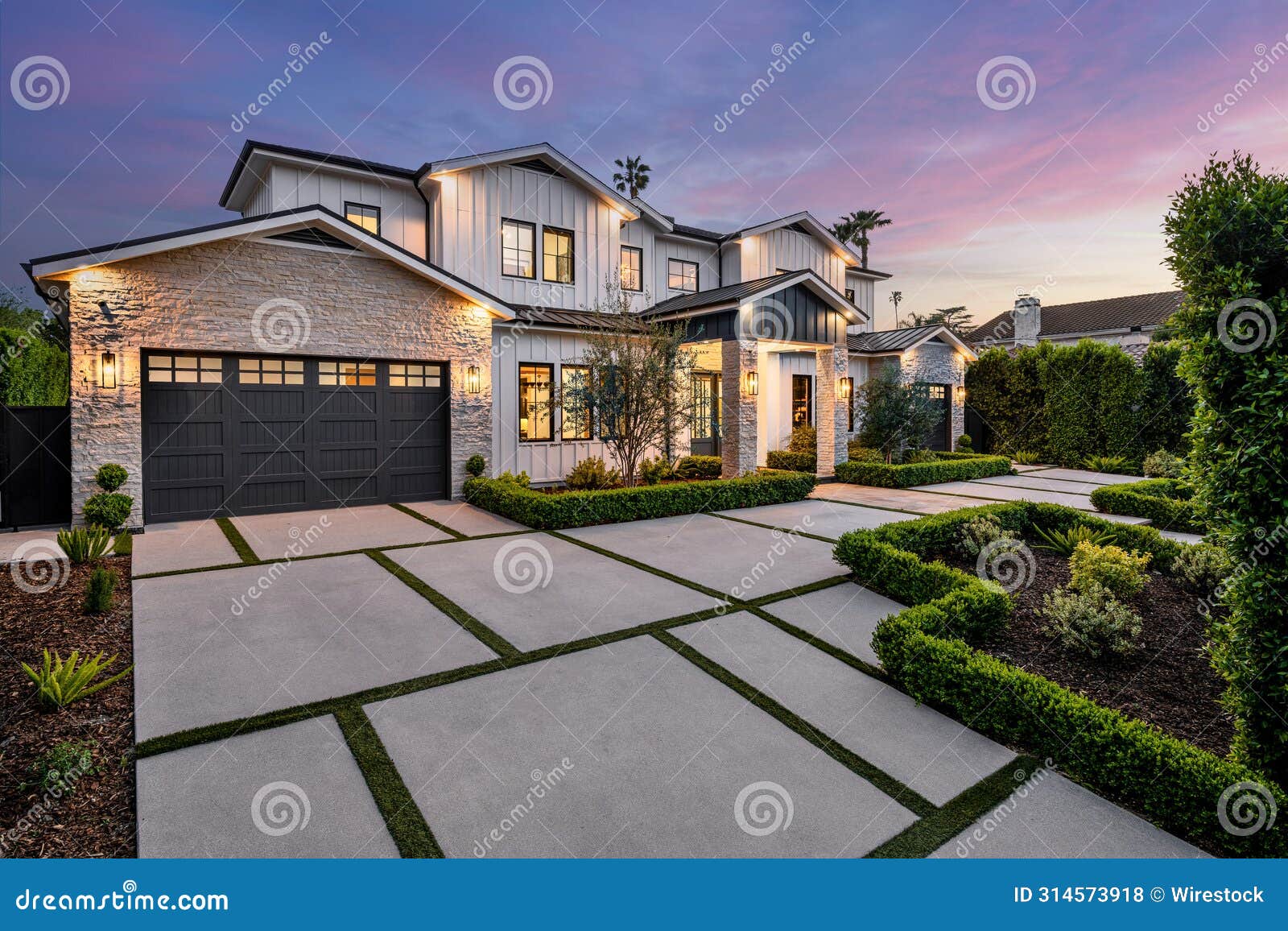 An Outdoor Front Yard Area with a Path between Two Houses Stock Photo ...